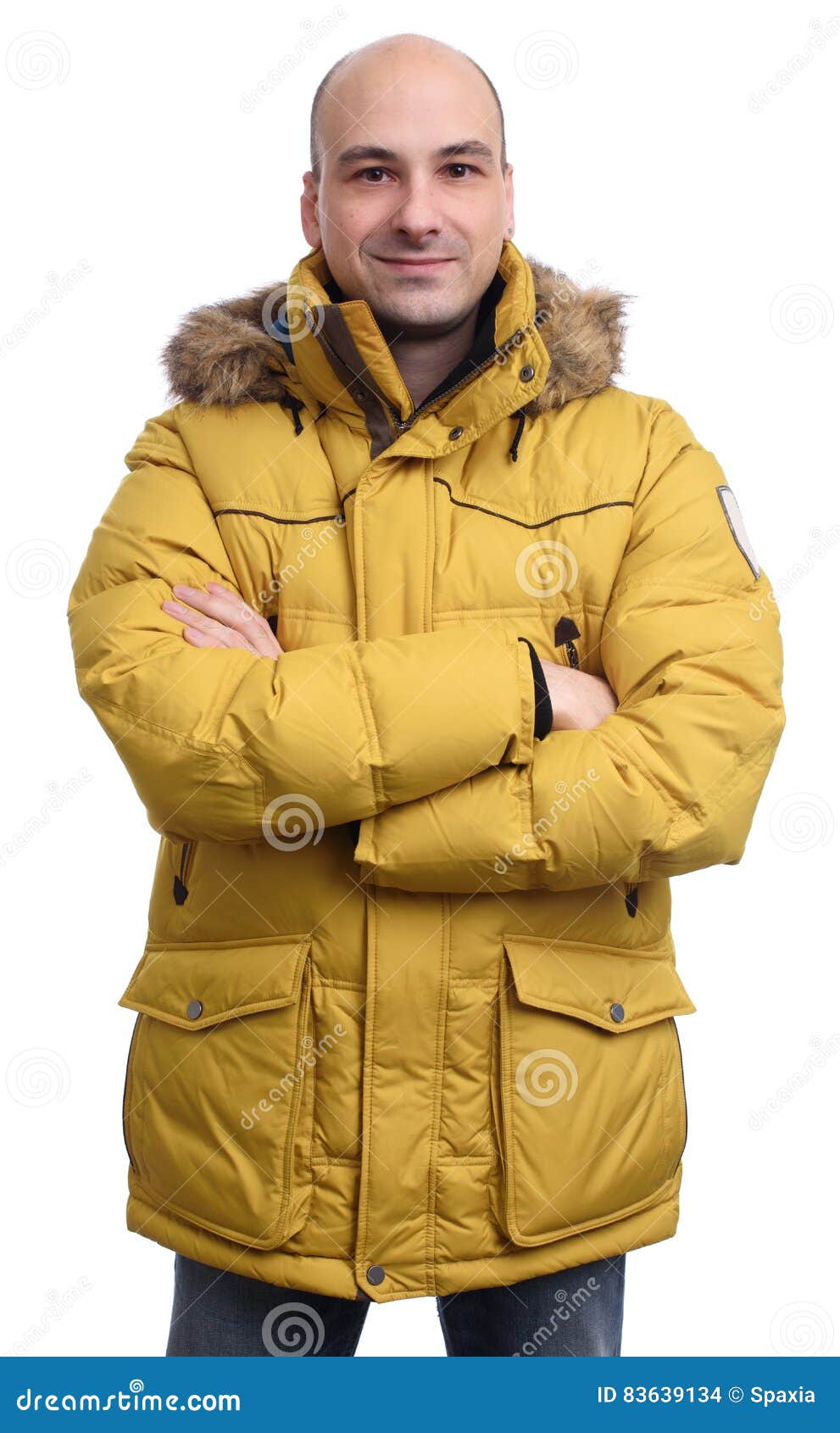 Guy Wearing a Yellow Winter Jacket Stock Photo - Image of studio, coat ...
