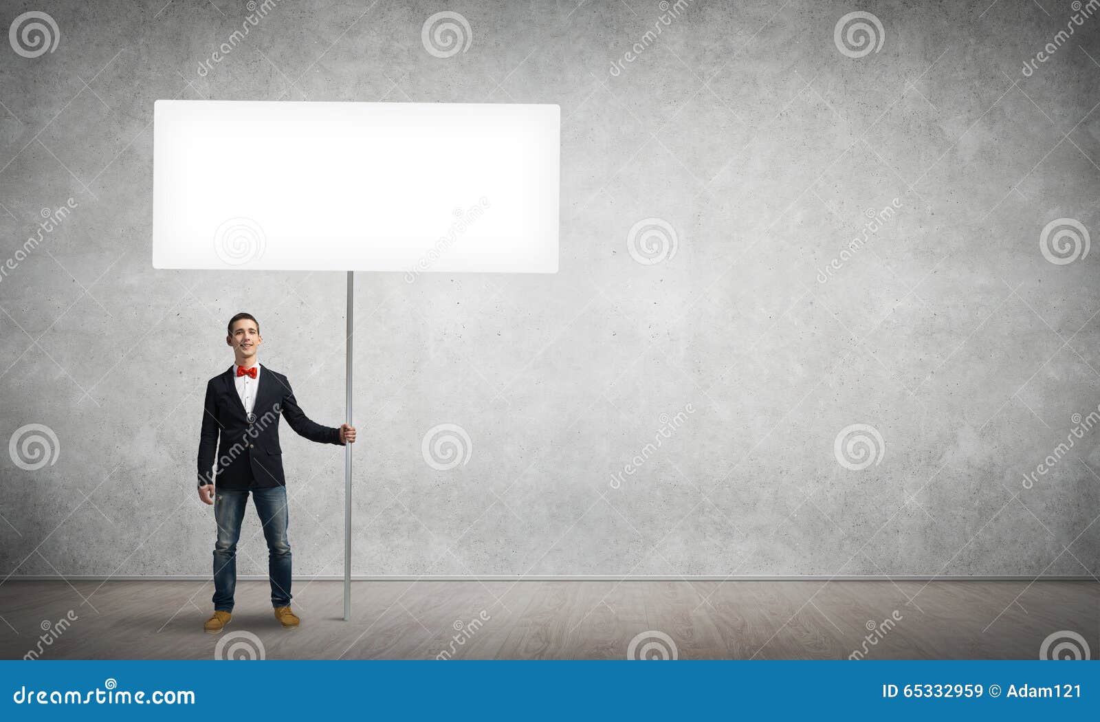 Guy with white billboard stock image. Image of length - 65332959