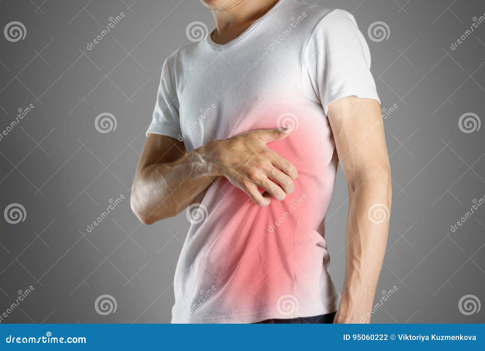 Guy in White Shirt Scratching His Body. Scabies Stock Photo - Image of ...