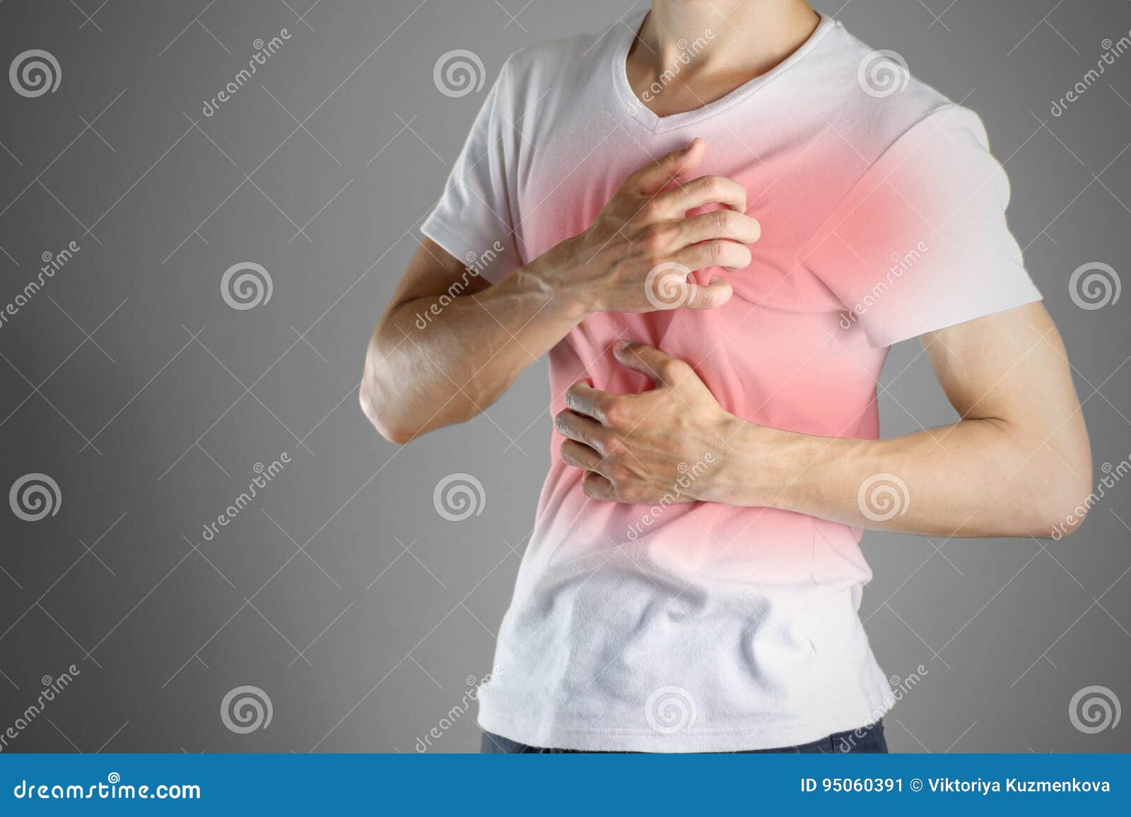 Guy in White Shirt Scratching His Body. Scabies Stock Image - Image of ...