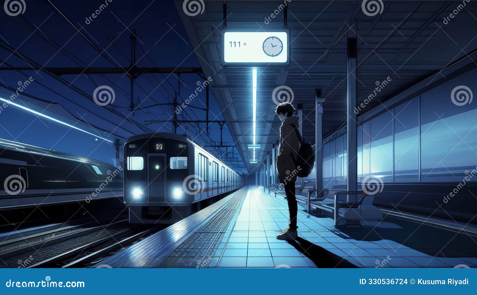 The Guy Who Waiting for the Last Train Stock Photo - Image of last ...
