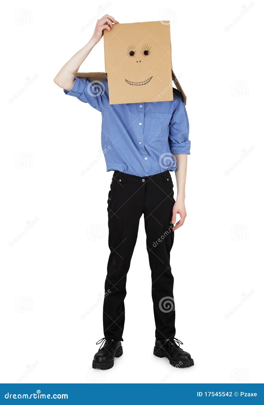 Guy Wore a Head Box with Painted Face Stock Photo - Image of head, blue ...