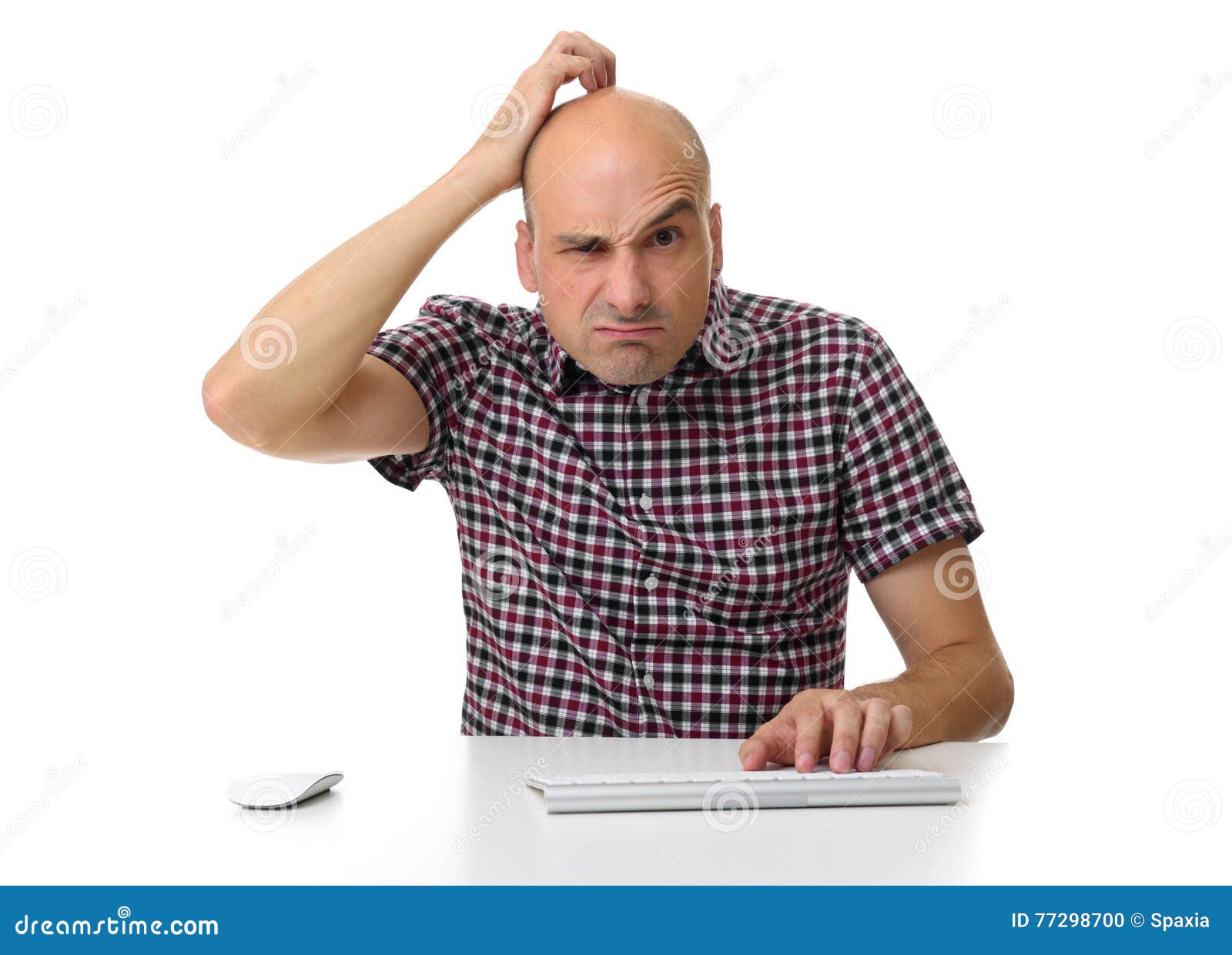 Guy Working on a Computer and Scratching His Head Stock Photo - Image ...