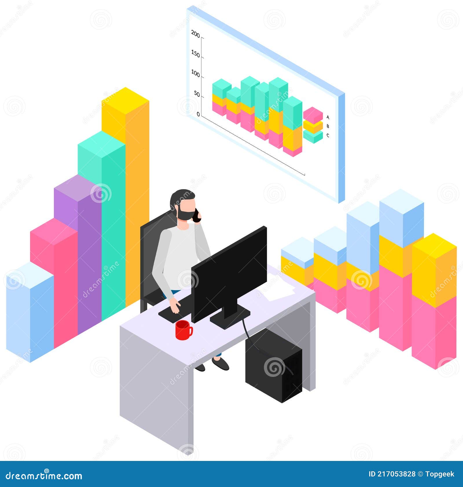Guy is Working with Data and Speaking on Smartphone. Man Studies ...