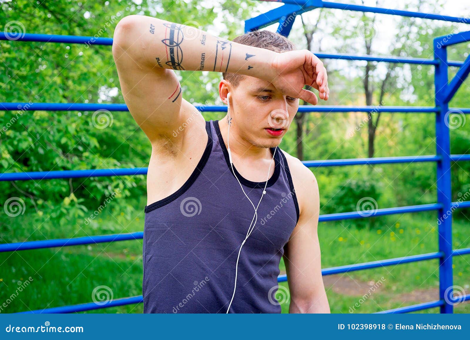 Guy working out outside stock photo. Image of power - 102398918