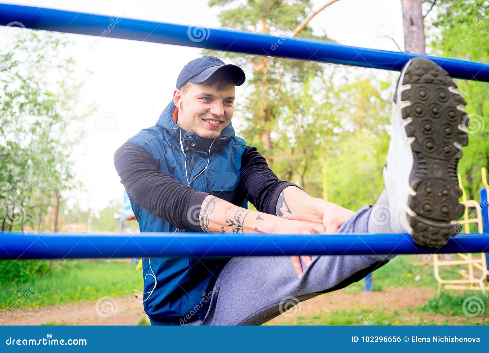 Guy working out outside stock photo. Image of back, athlete - 102396656