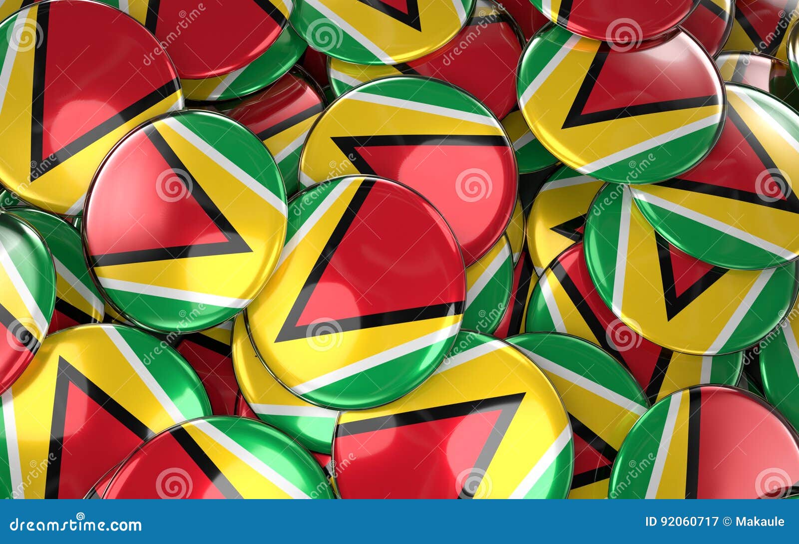 Guyana Badges Background - Pile of Guyanese Flag Buttons. Stock ...