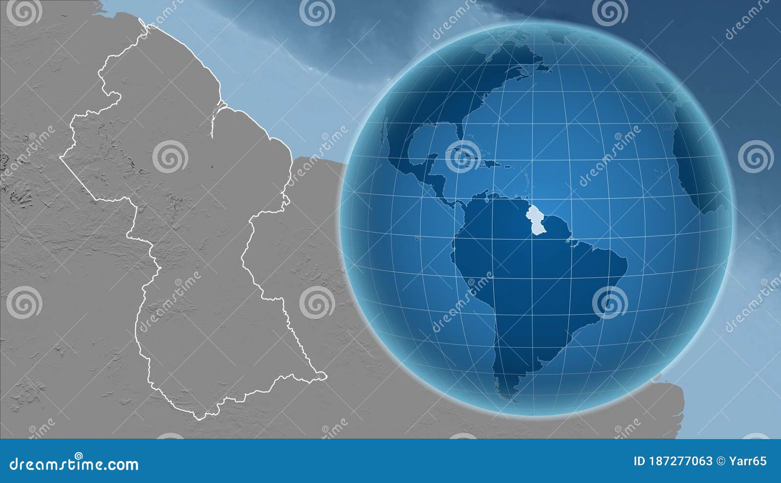 Guyana - Grayscale. Country and Globe, Composition Stock Illustration ...