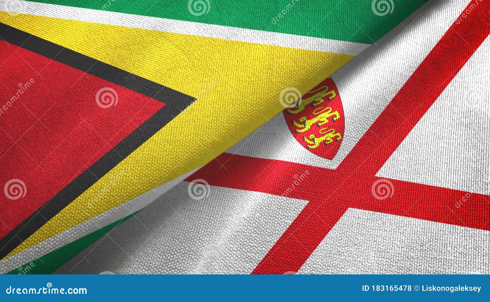 Guyana and Jersey Two Flags Textile Cloth, Fabric Texture Stock ...