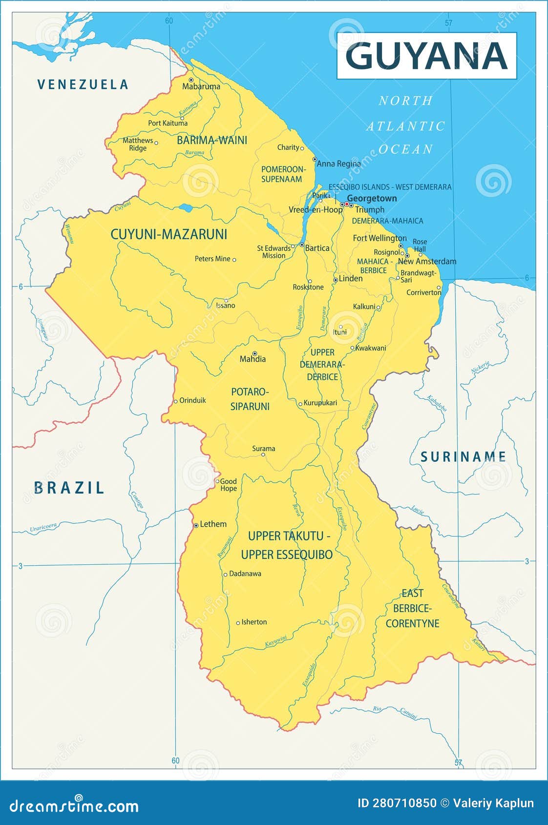 Guyana Map - Highly Detailed Vector Illustration Stock Vector ...