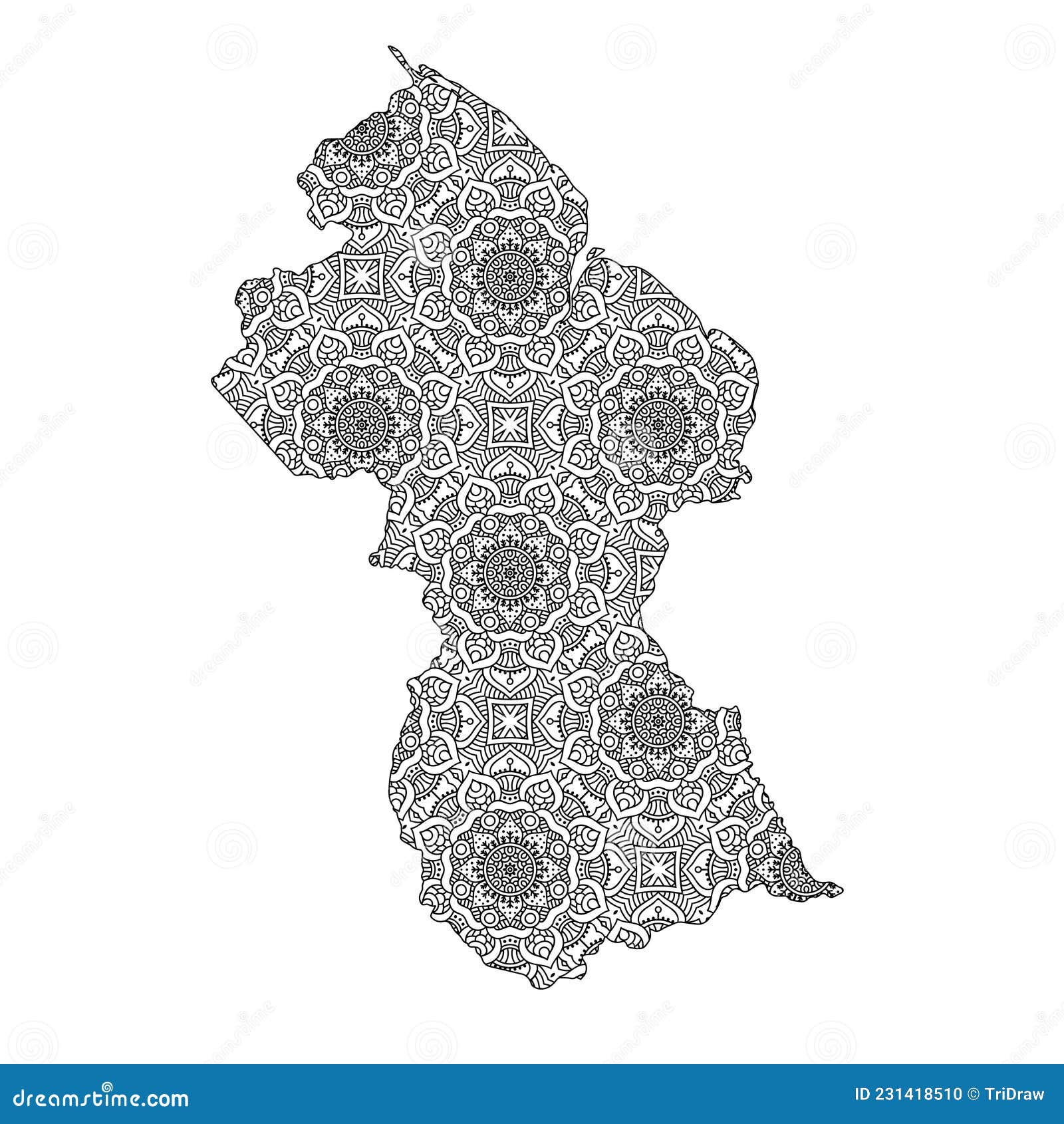 Guyana Map with Mandala Design Stock Vector - Illustration of land ...