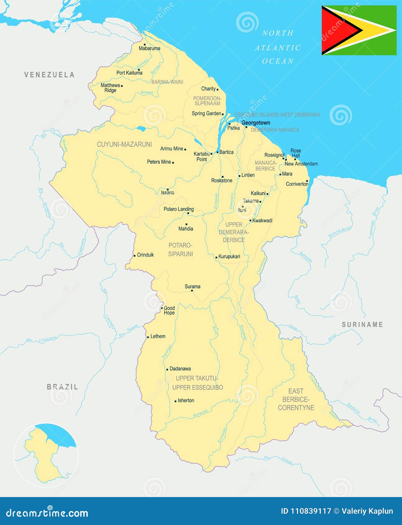 Guyana, Mapa - Ejemplo Detallado Del Vector Stock de ilustración ...