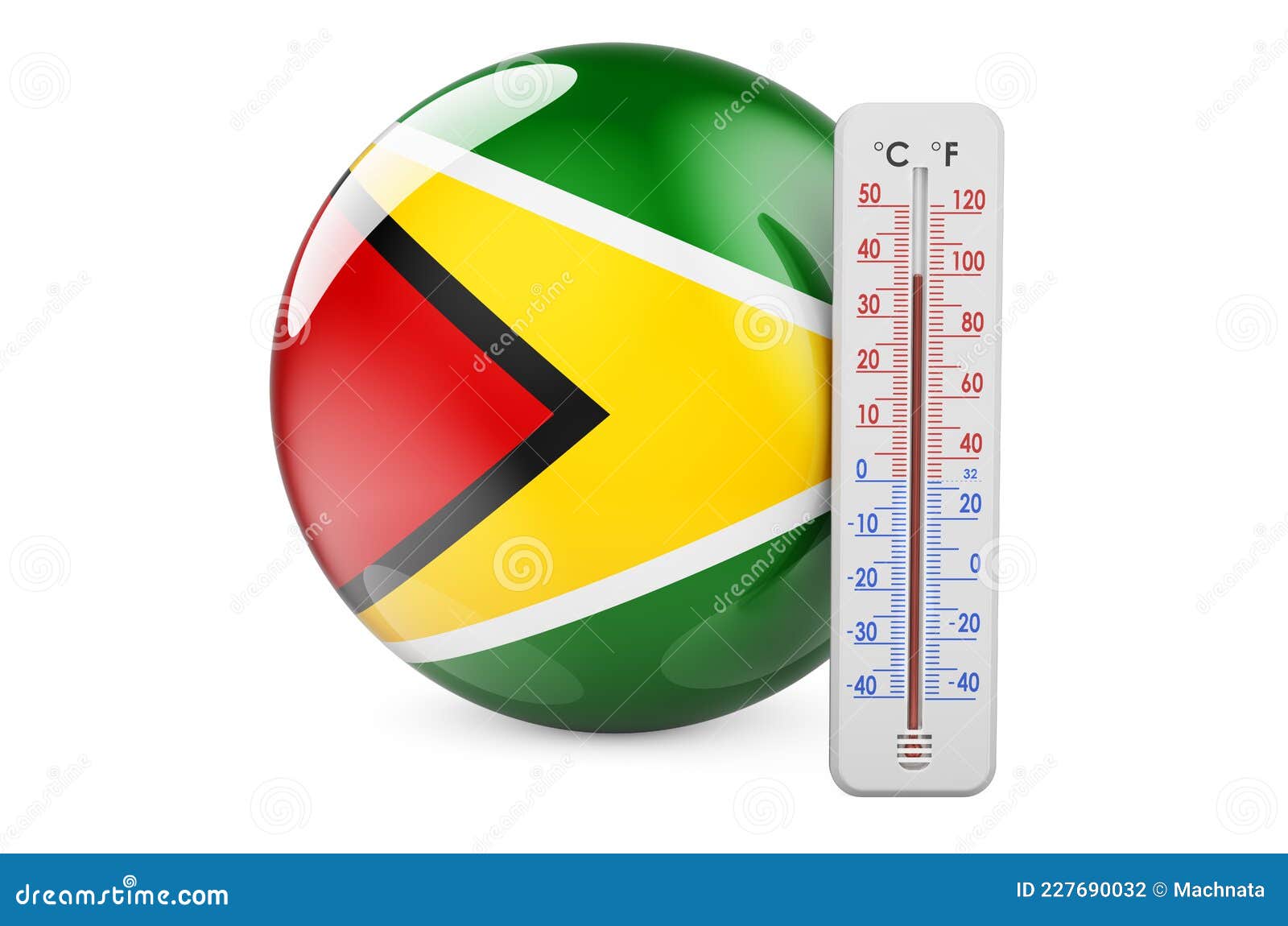 Guyanese Flag with Thermometer. 3D Rendering Stock Illustration ...