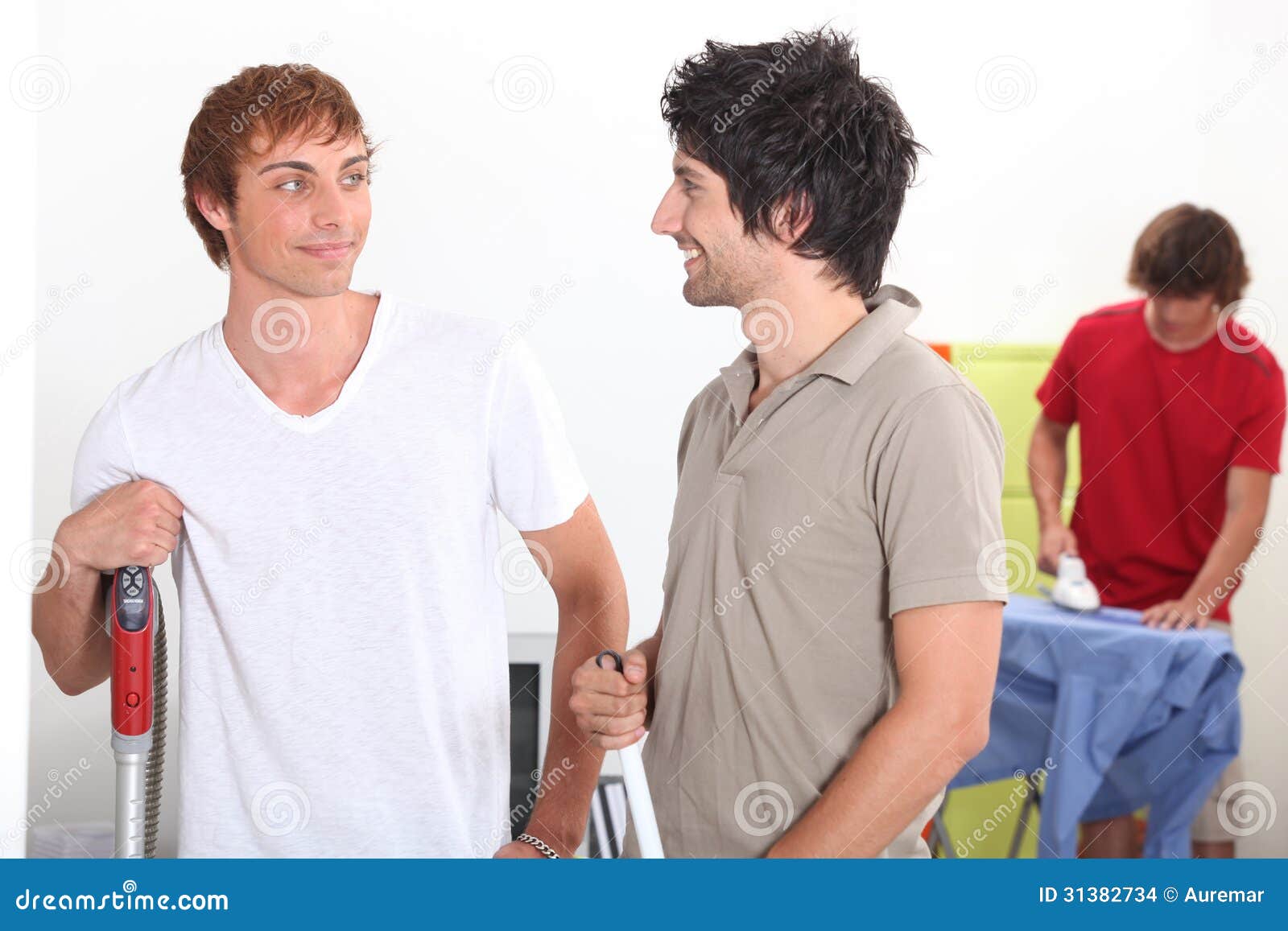 Guys doing the chores stock photo. Image of dude, discussing - 31382734