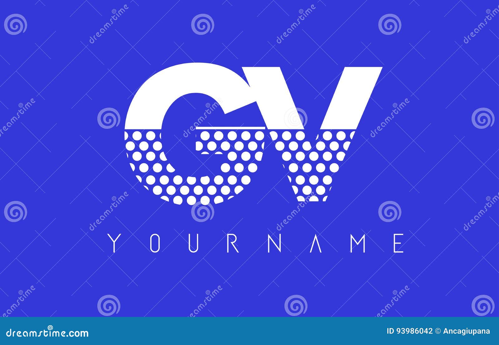GV G V Dotted Letter Logo Design with Blue Background. Stock Vector ...