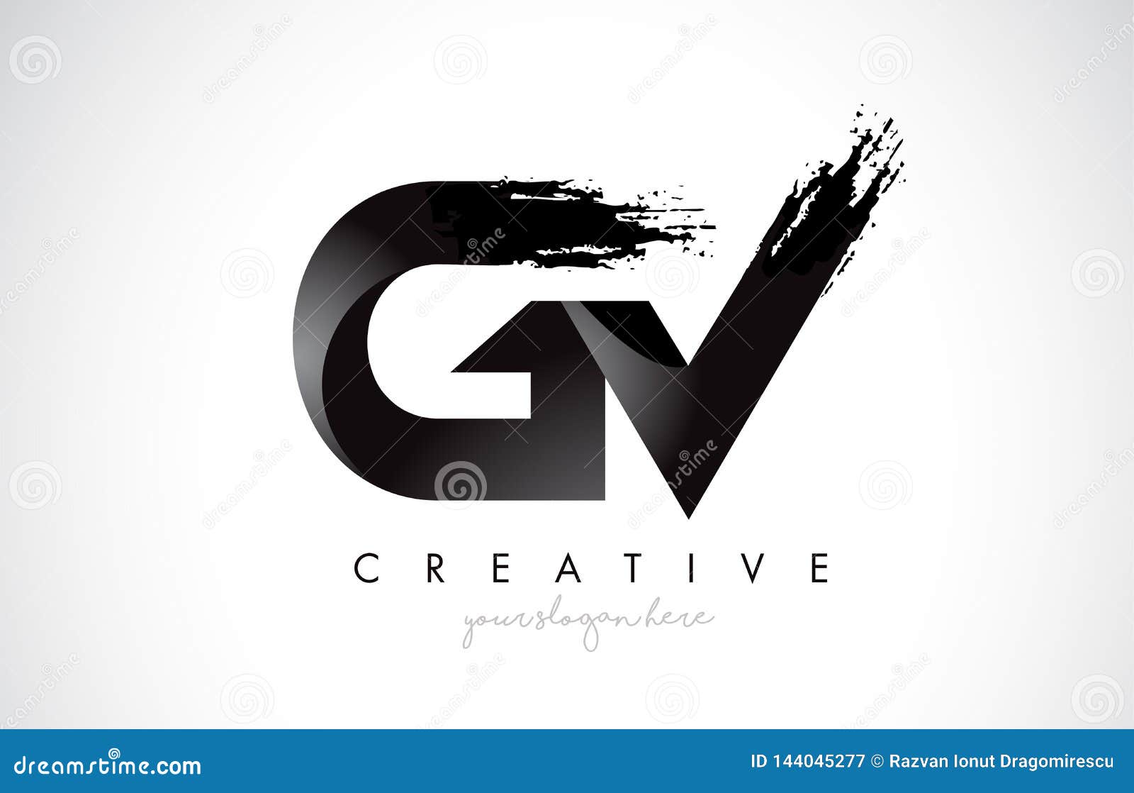 GV Letter Design with Brush Stroke and Modern 3D Look Stock Vector ...
