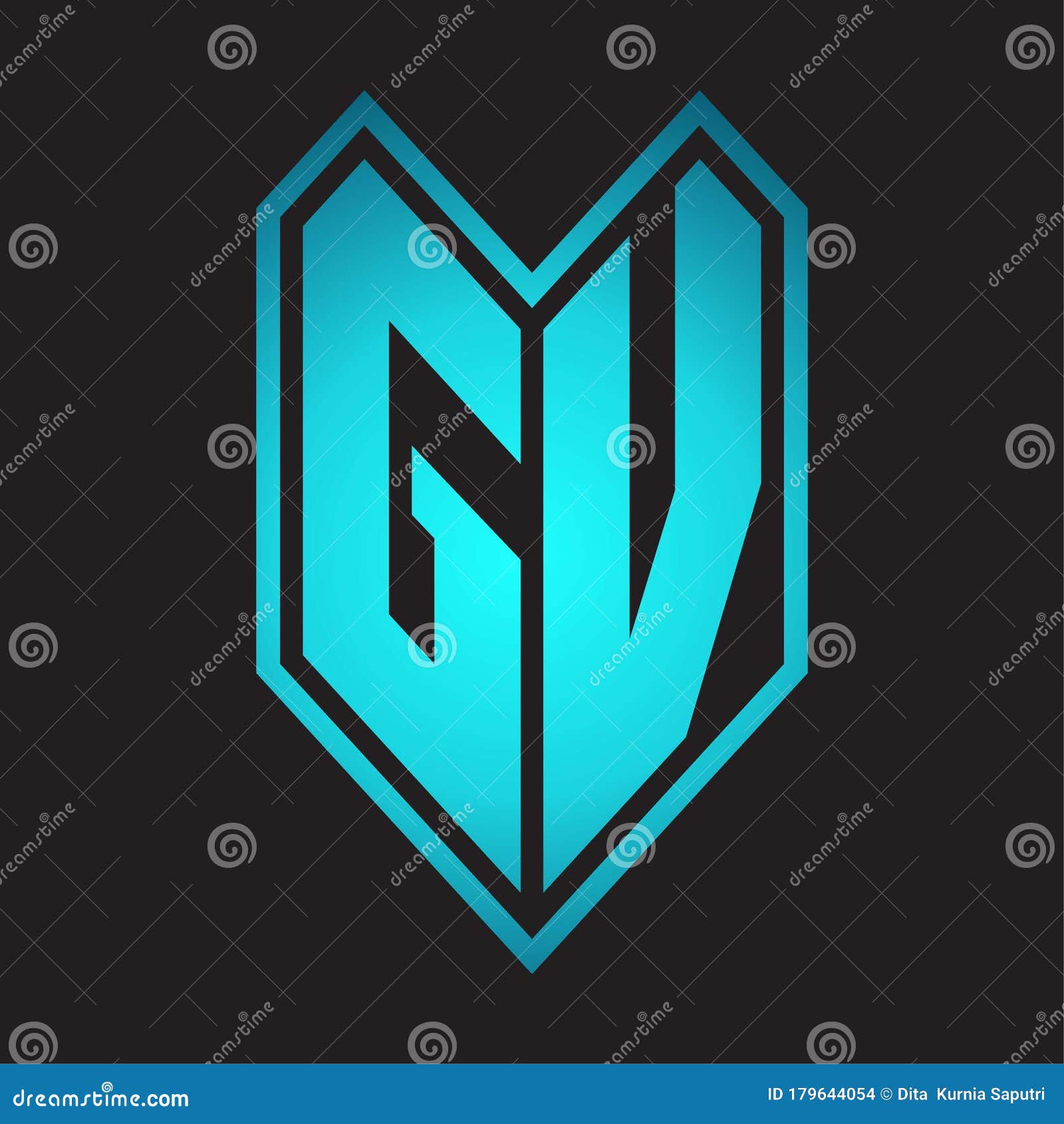 GV Logo Monogram with Emblem Line Style Isolated on Blue Gradient ...