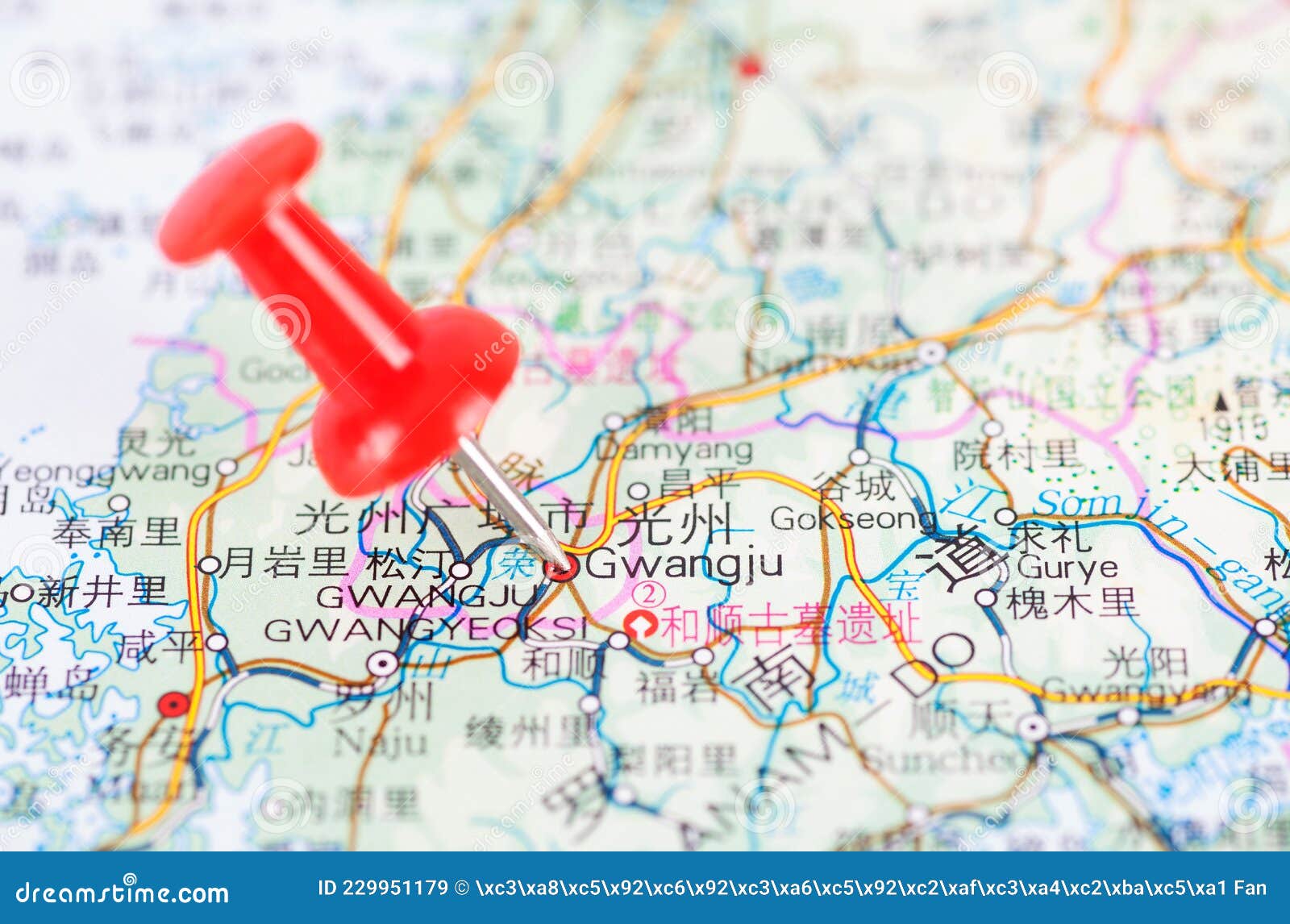 Gwangju, a South Korean City Marked by Studs on the Map Editorial Stock ...