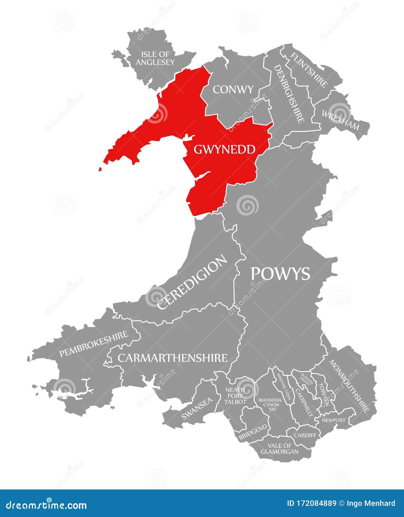 Gwynedd Red Highlighted in Map of Wales Stock Illustration ...