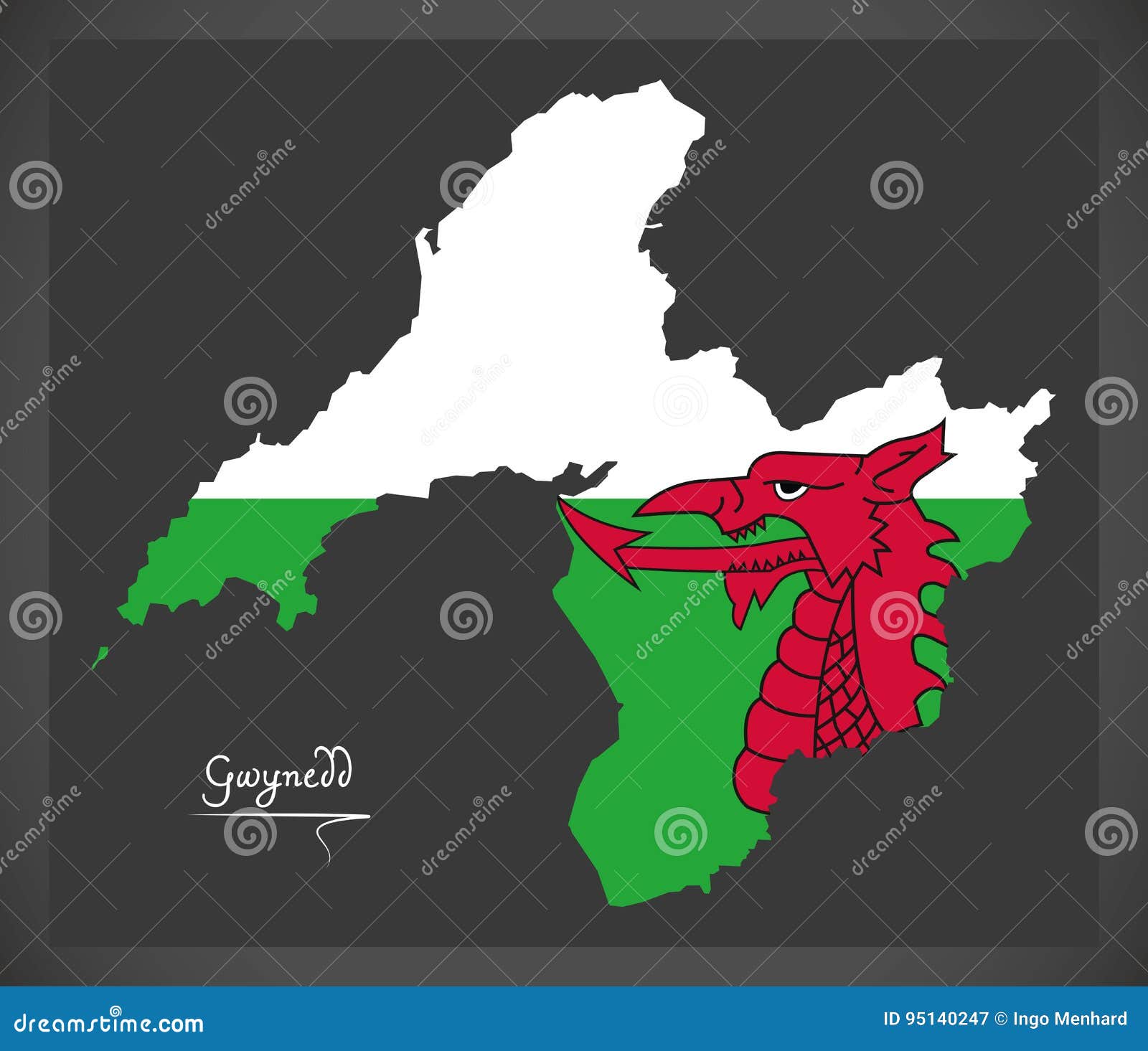 Gwynedd Wales Map with Welsh National Flag Stock Vector - Illustration ...