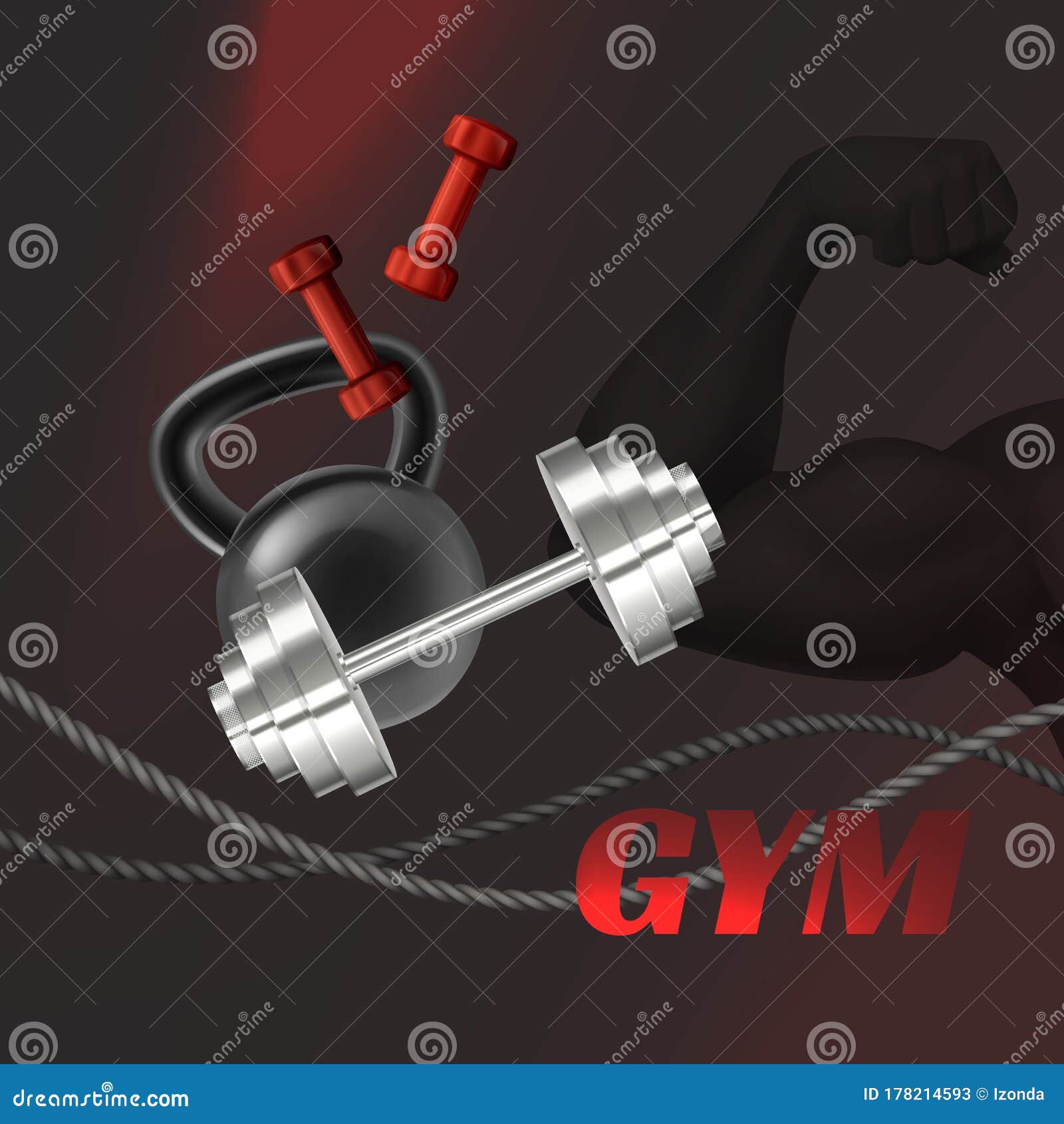 Gym Advertisement Poster with Weight Equipment. Vector Realistic ...