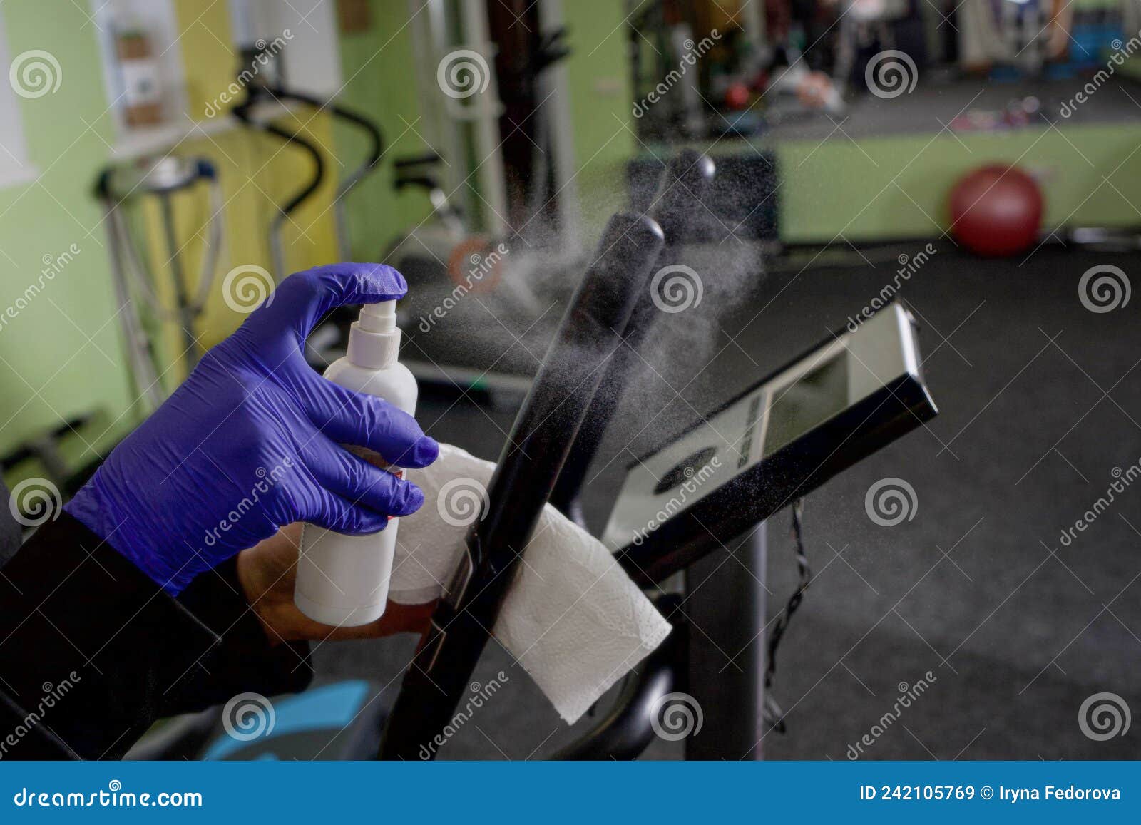 Gym cleaning, antiseptic stock image. Image of fitness - 242105769
