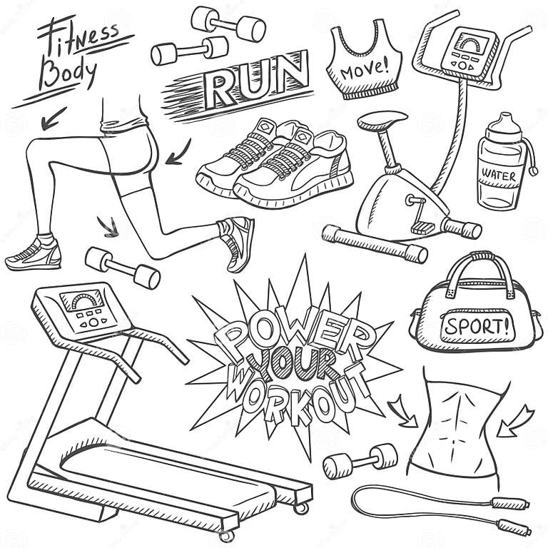 Gym doodles set stock vector. Illustration of doodles - 43112572