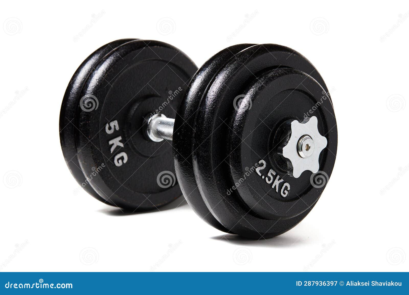 Gym Dumbbell Isolated Over White Background Three Quarter Side View ...