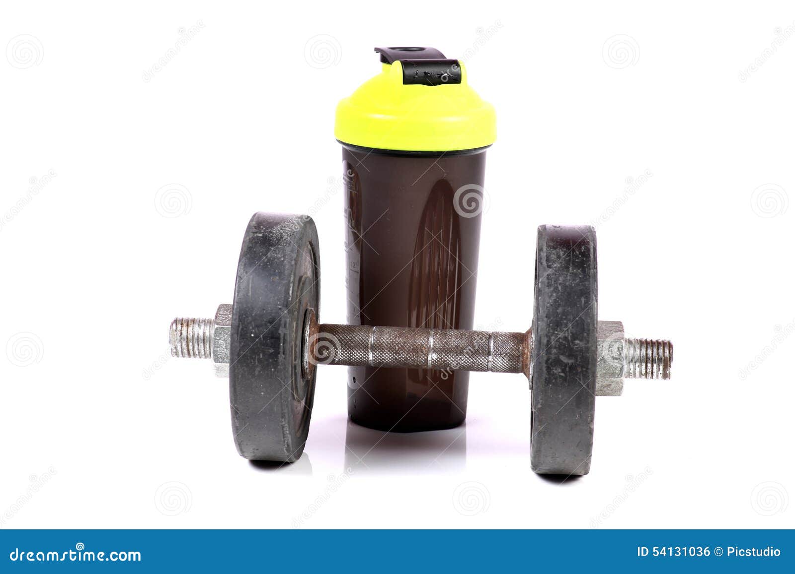 Gym dumbbell and shaker stock photo. Image of building - 54131036