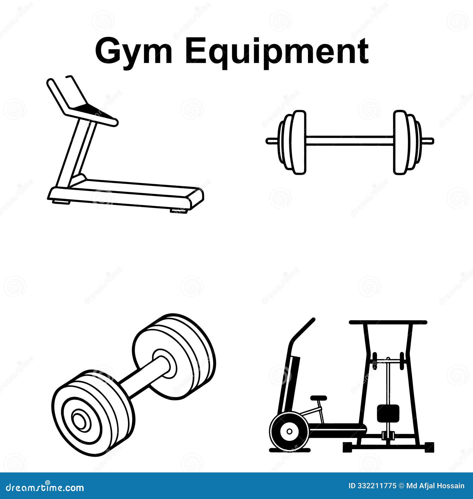 Gym Equipment Line Art Vector Stock Illustration - Illustration of font ...