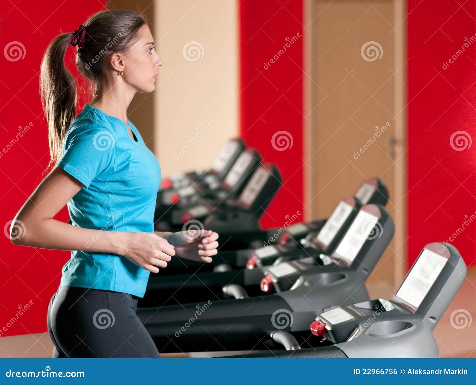 Gym Exercising. Run on on a Machine Stock Photo - Image of motion, hair ...