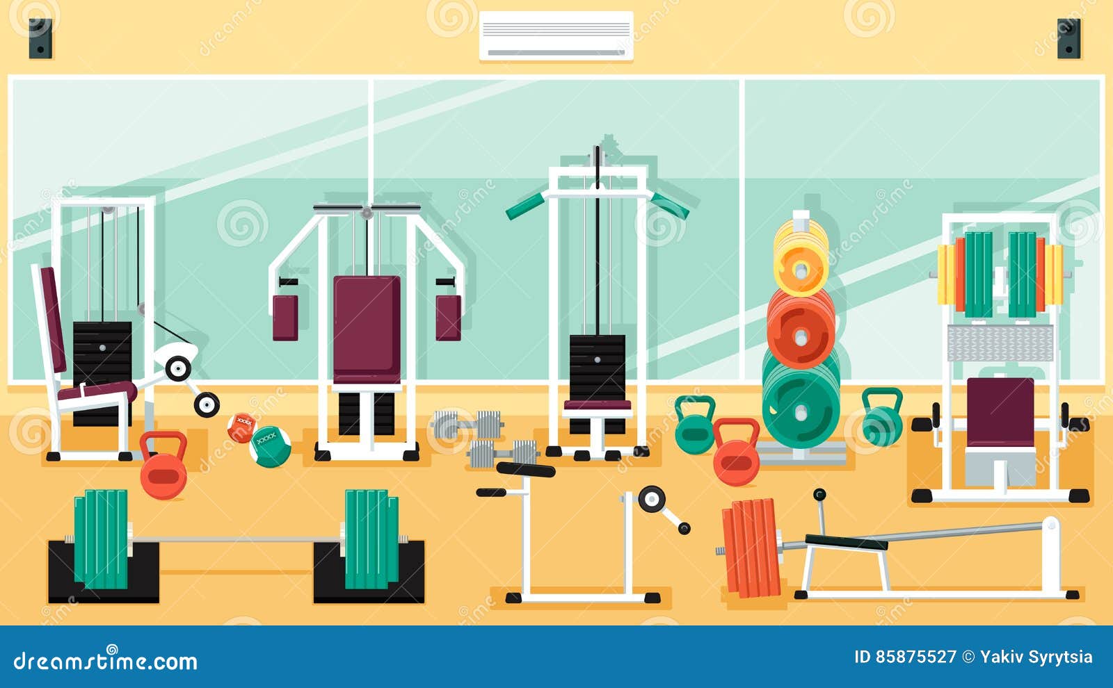 Gym 01 Flat Colorful Illustrations Stock Vector - Illustration of ...