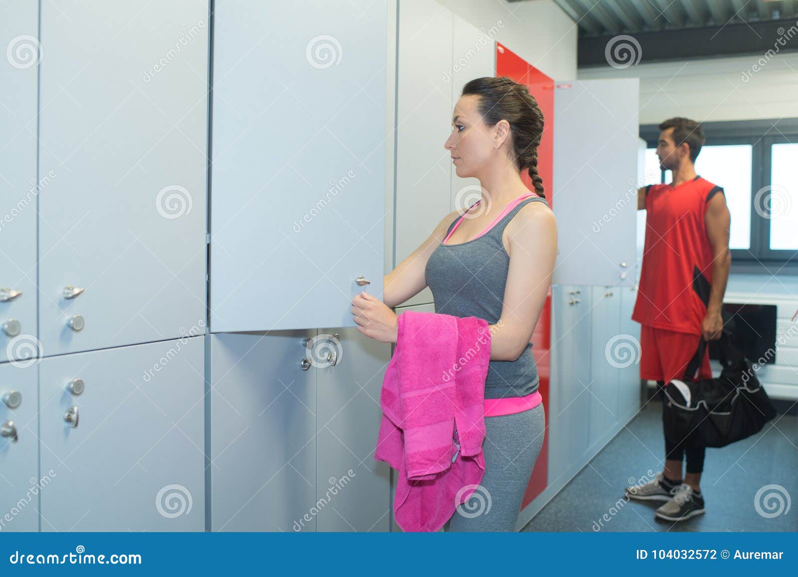 Gym goers and locker stock photo. Image of female, door - 104032572