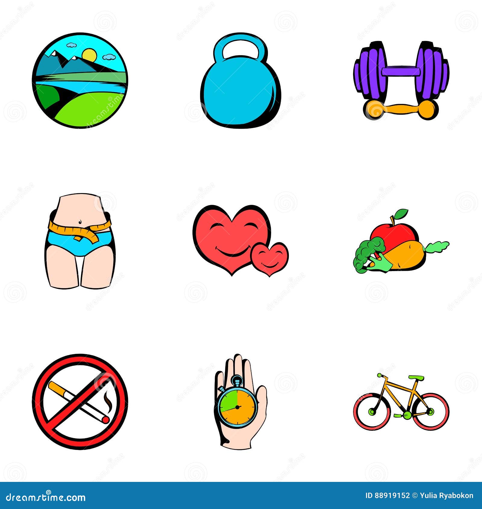 Gym Icons Set, Cartoon Style Stock Vector - Illustration of healthy ...