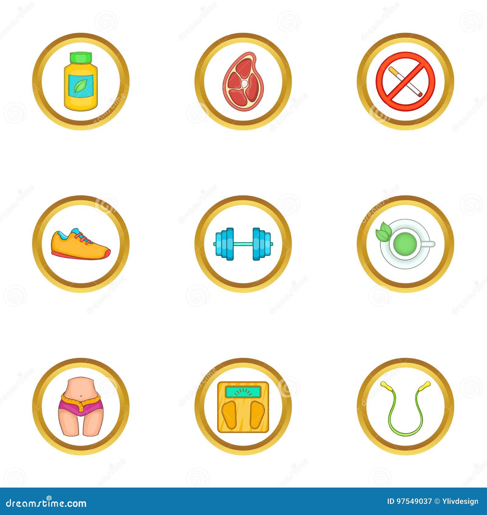 Gym Icons Set, Cartoon Style Stock Vector - Illustration of collection ...