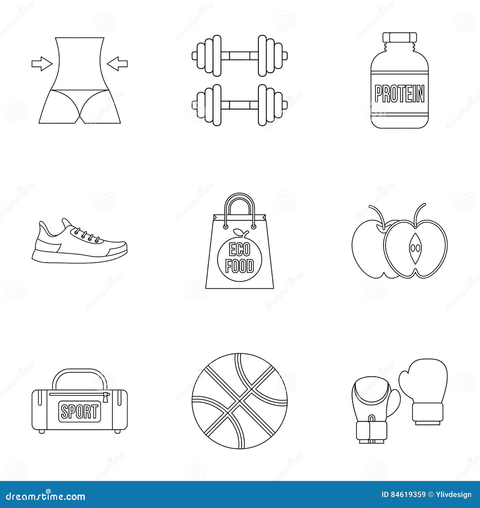Gym Icons Set, Outline Style Stock Vector - Illustration of outline ...