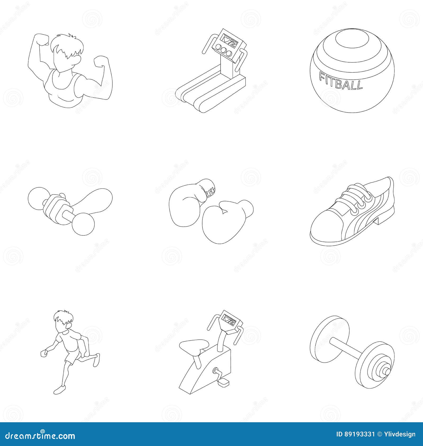 Gym Icons Set, Outline Style Stock Vector - Illustration of bike ...