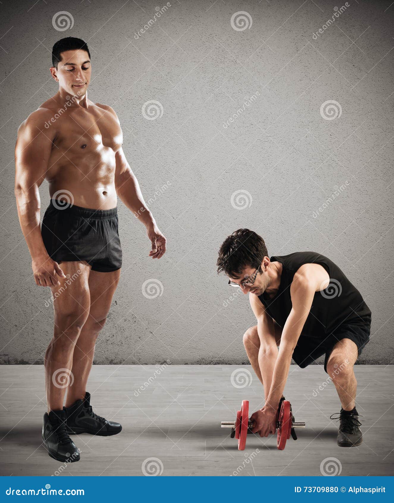 Gym instructor mockingly stock photo. Image of dumbbell - 73709880