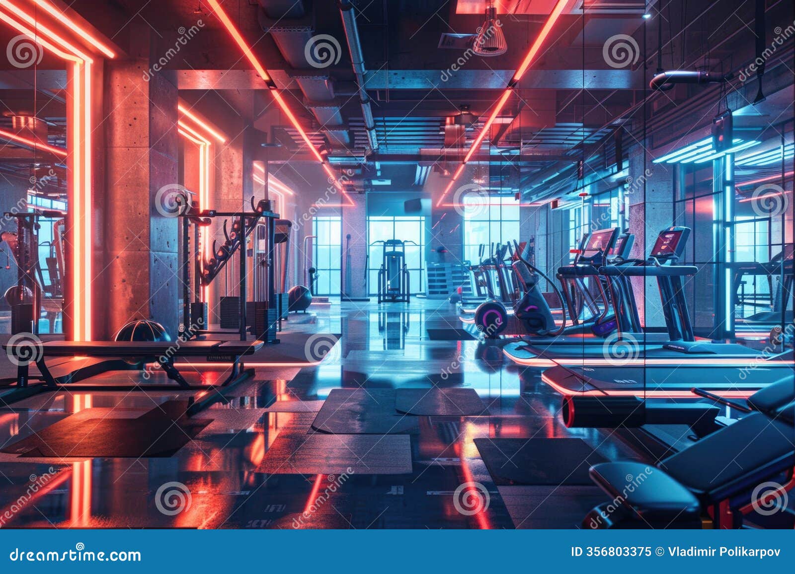 Gym Interior with Rowing Machines for Exercise and Workout Stock Image ...