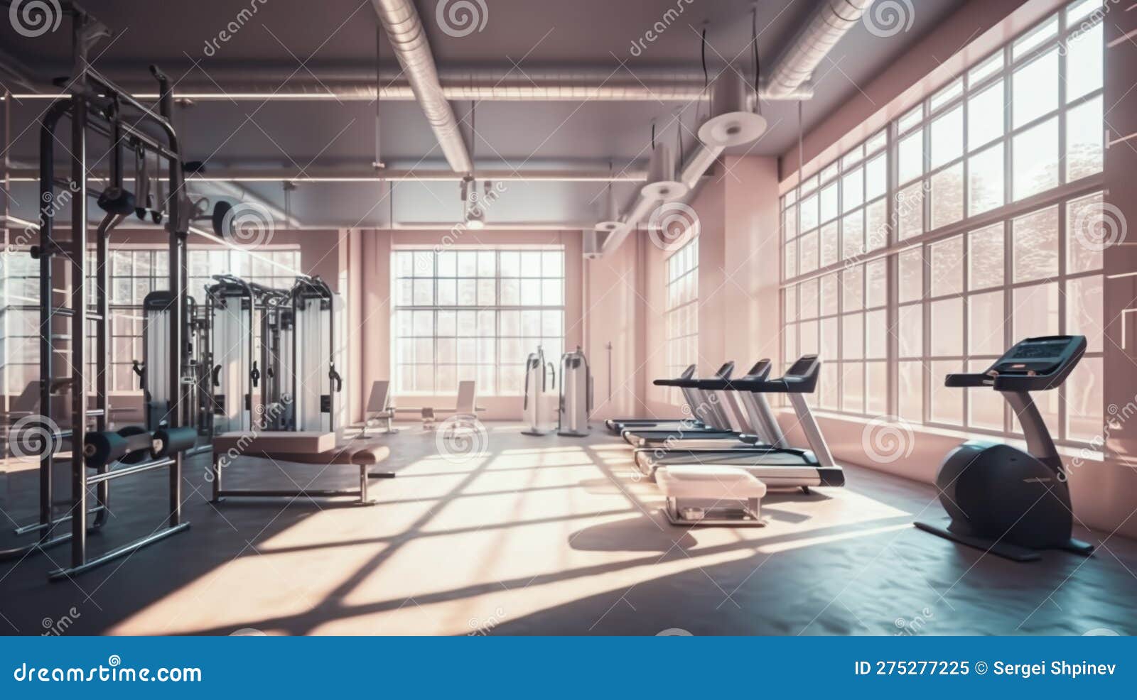 Gym with Large Window and Light on Wall. Generative AI Stock Image ...