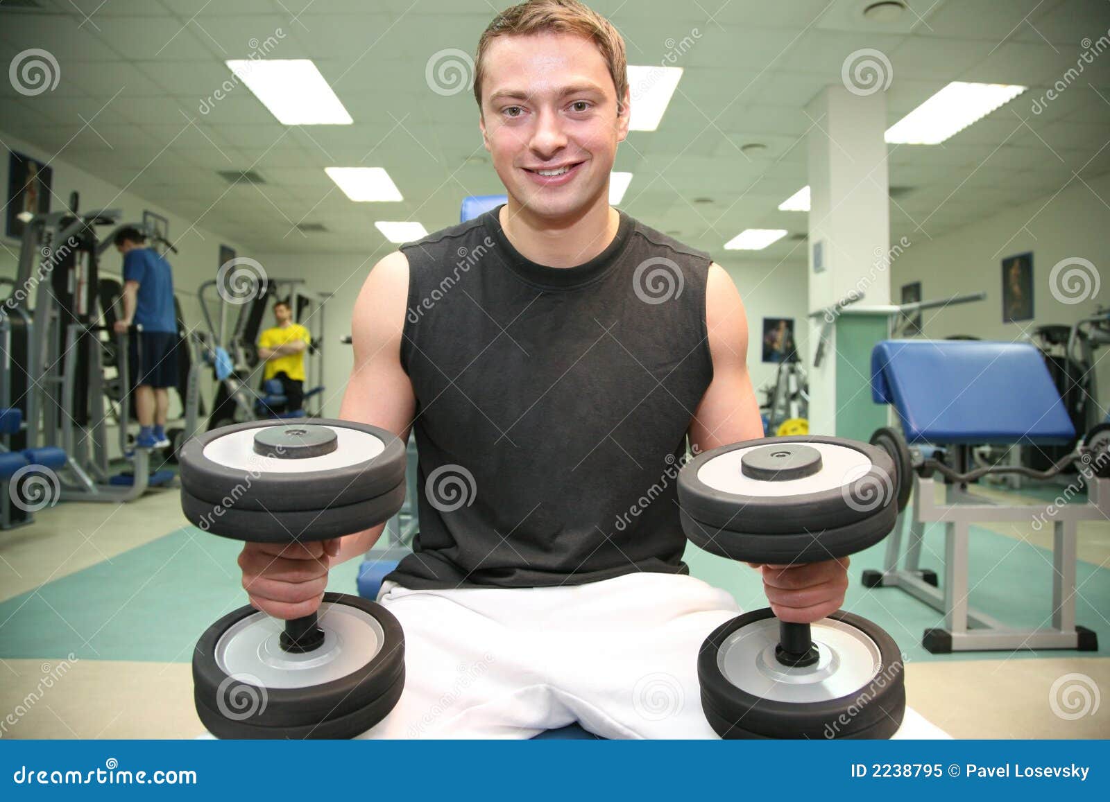 Gym man with dumbbell 4 stock image. Image of lift, equipment - 2238795