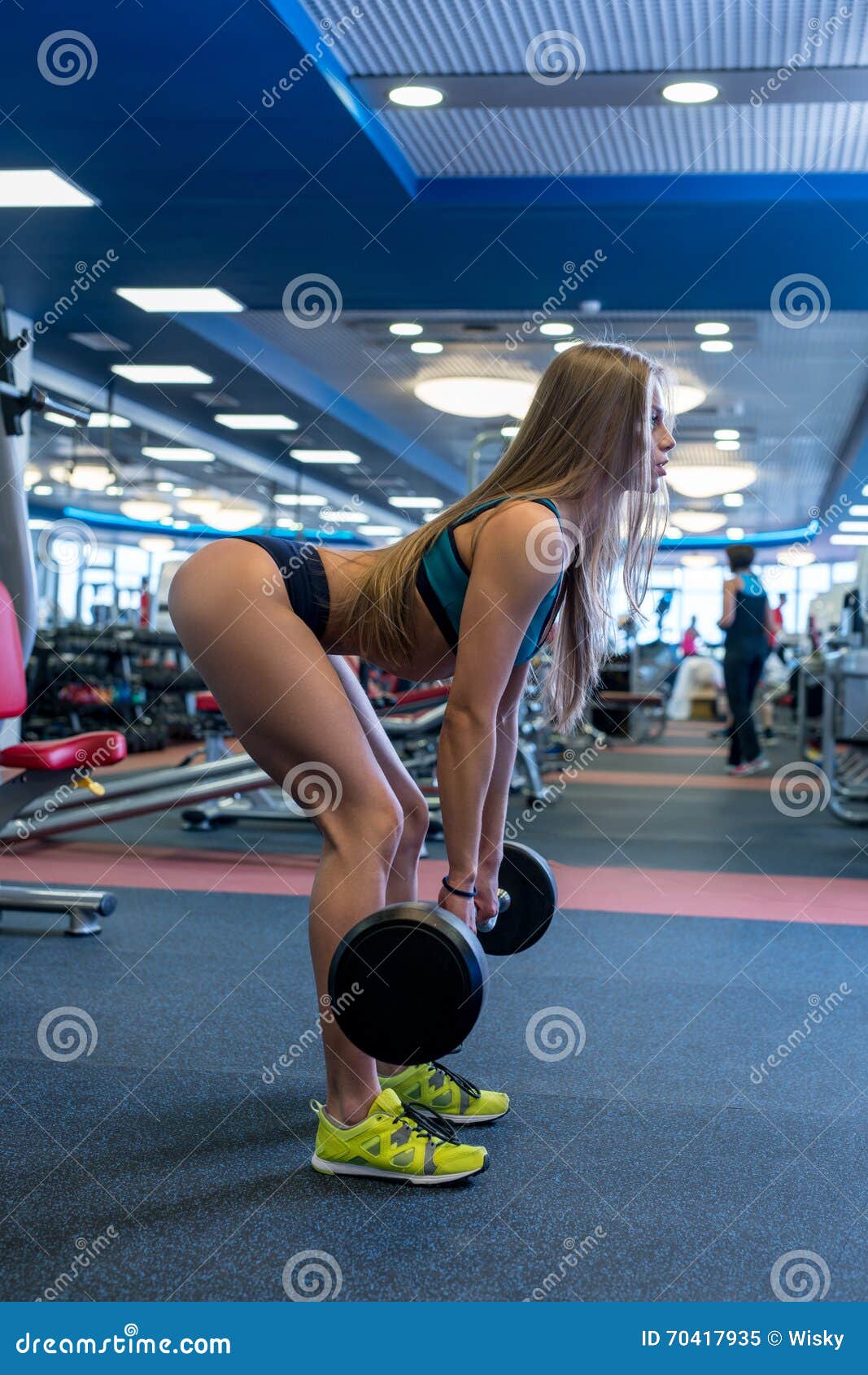 In Gym Pretty Woman Doing Squats With Barbell Stock Image Image Of