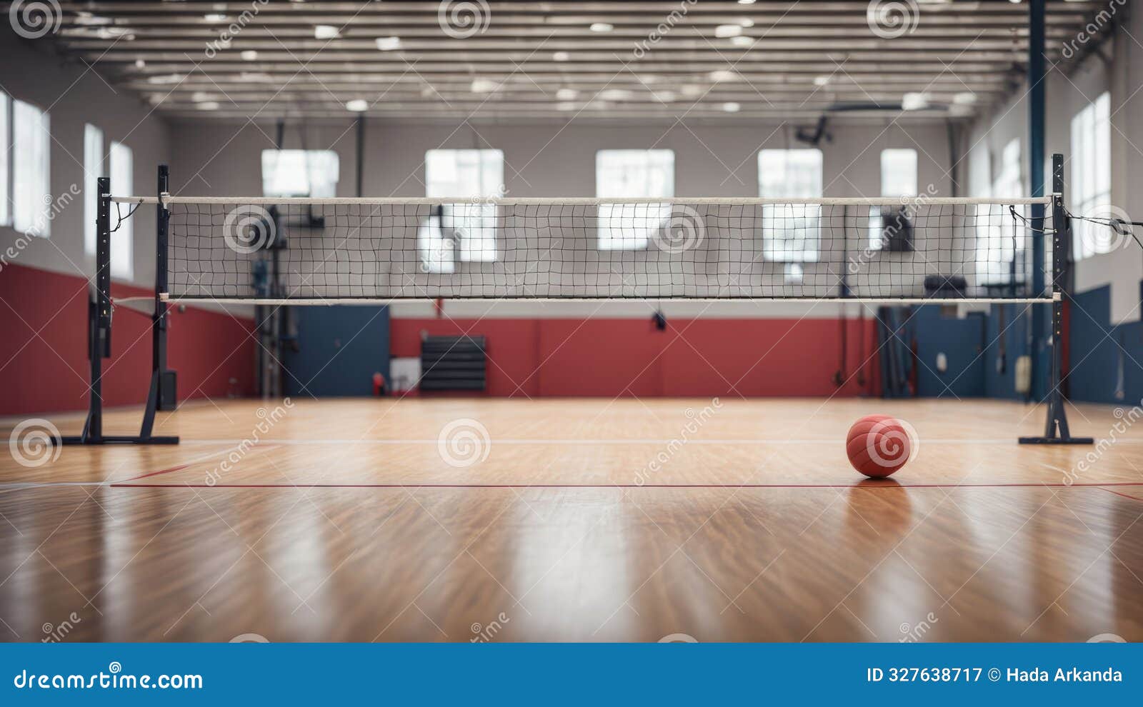 Gym Scene with a Volleyball Lying on the Line, No One Present Stock ...