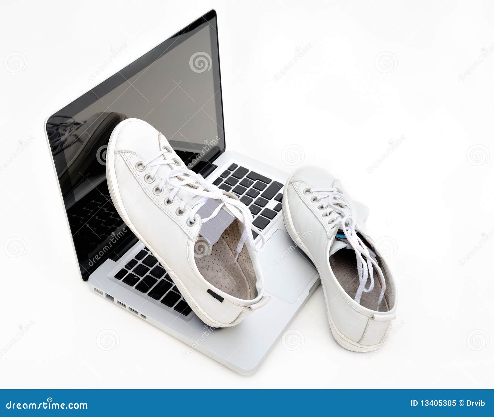 Gym shoes on notebook stock image. Image of smile, internet - 13405305