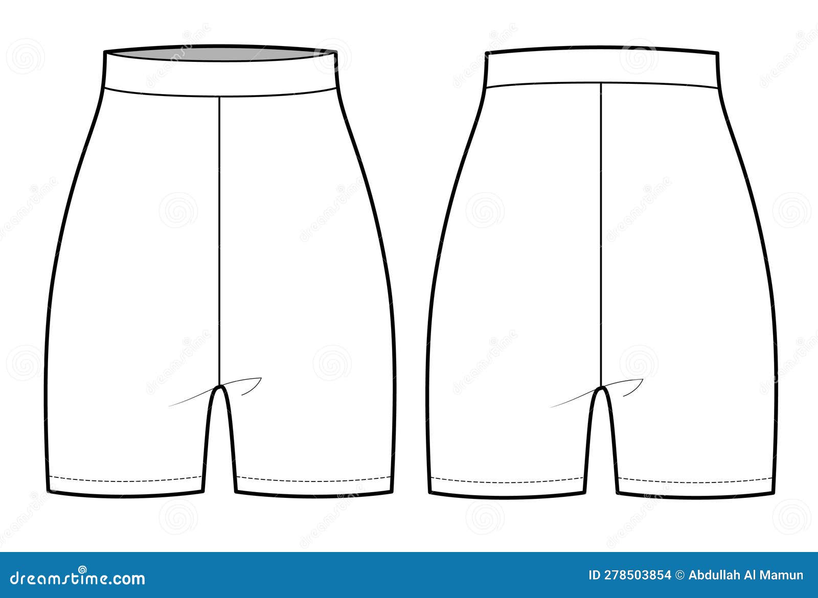 Gym Shorts Front and Back View Technical Flat Drawing Vector Template ...