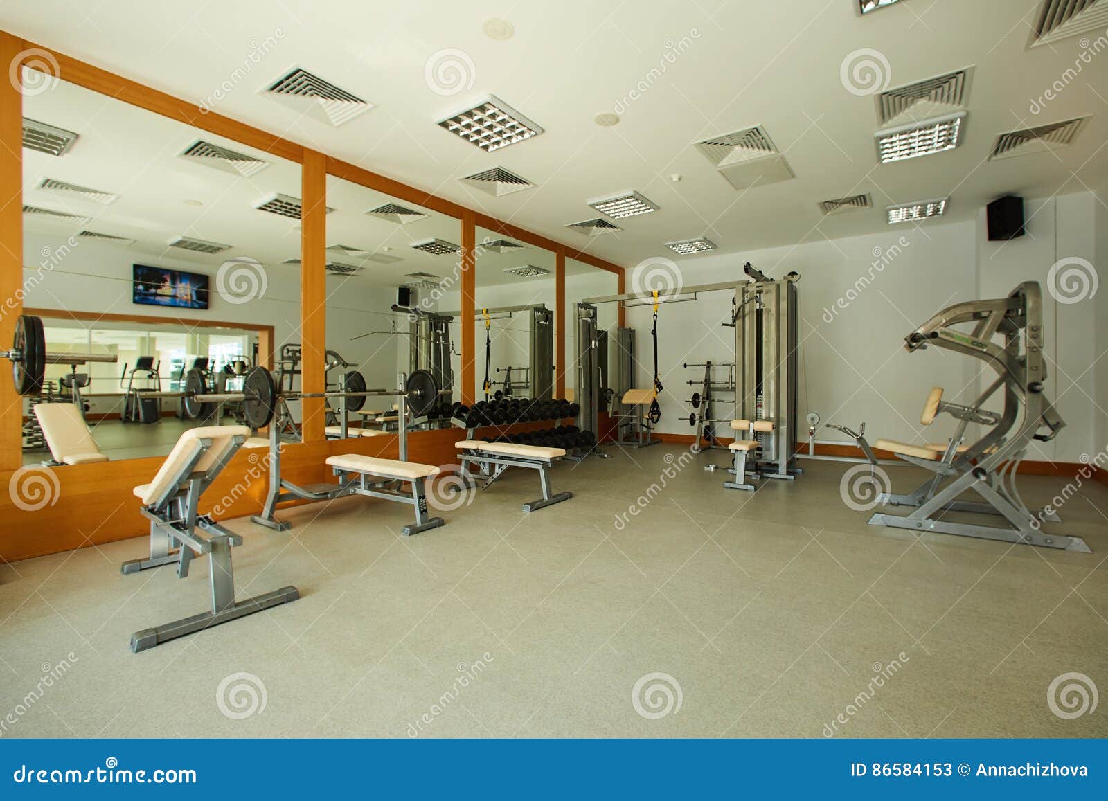 Gym with Special Equipment, Empty, Horizontal Stock Image - Image of ...