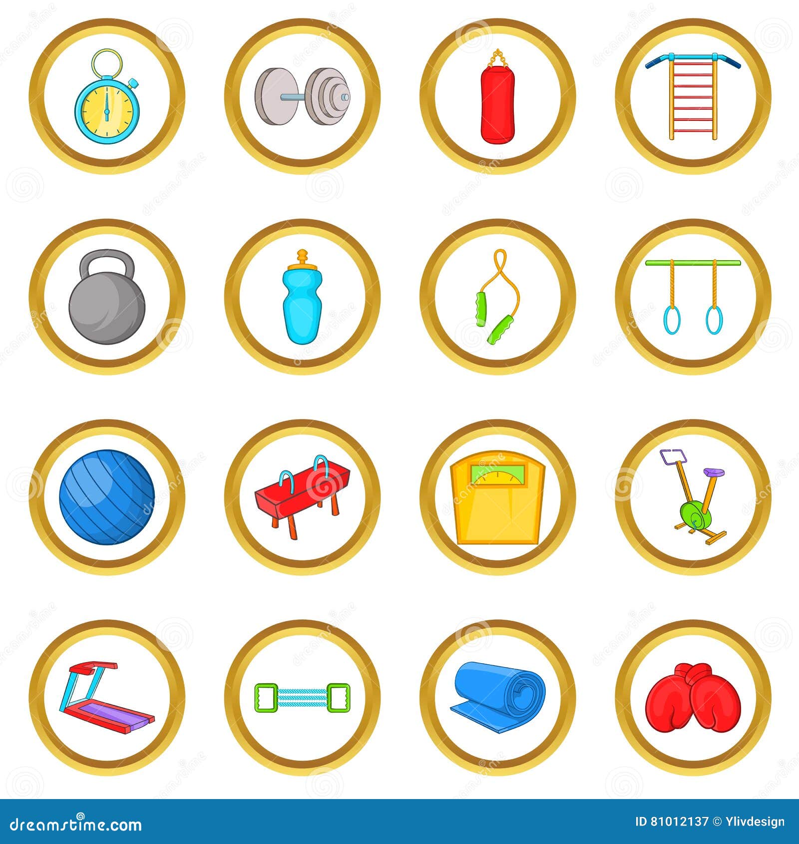 Gym Vector Set, Cartoon Style Stock Vector - Illustration of interface ...