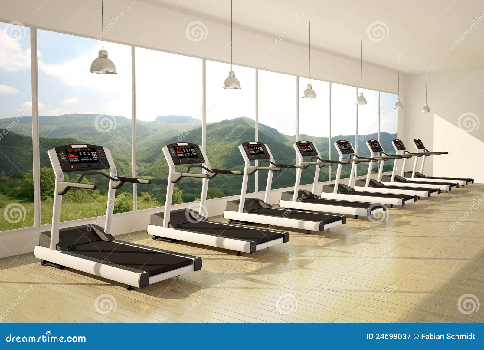 Gym with windows stock illustration. Illustration of perspective - 24699037