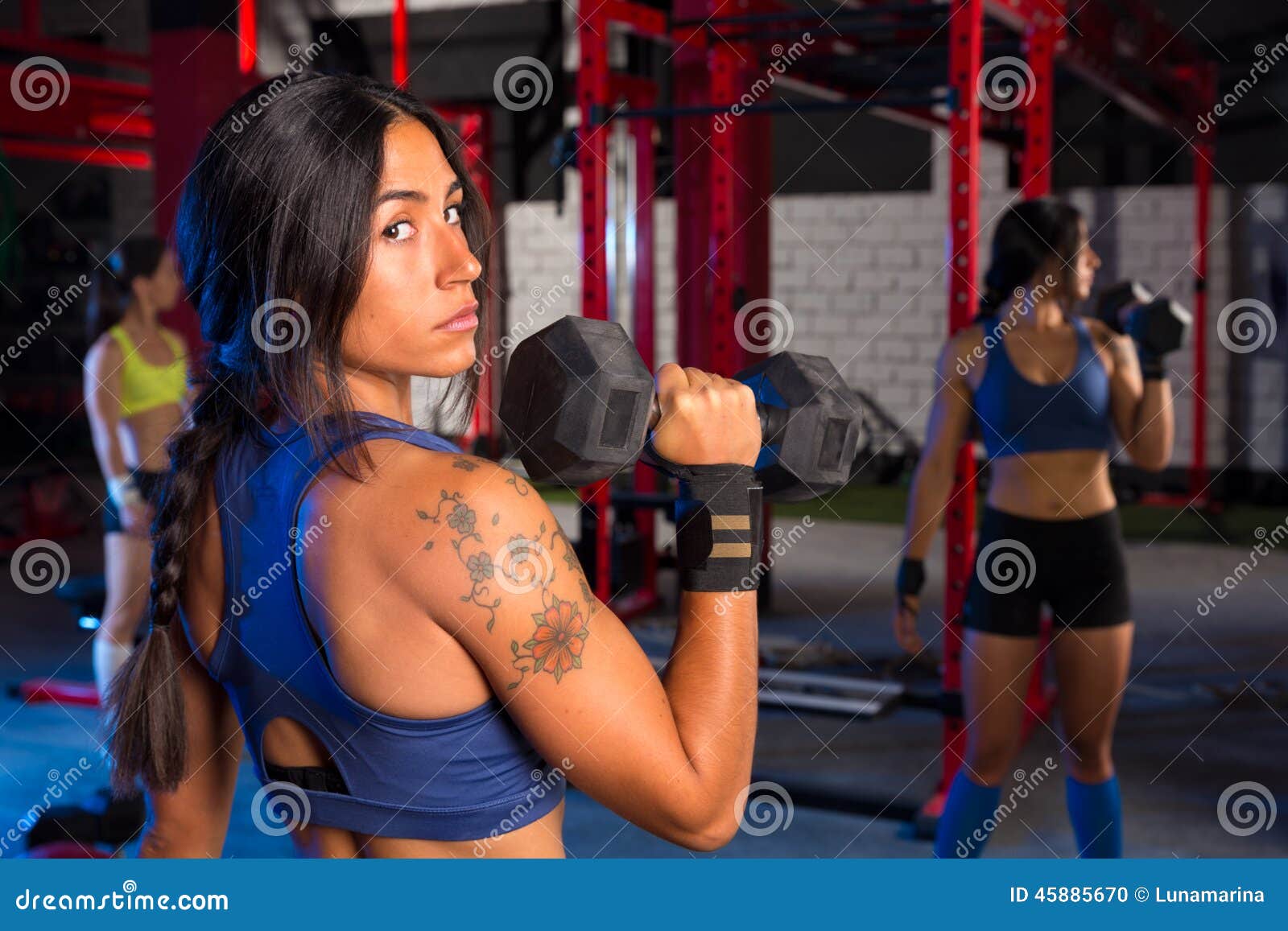 Gym Women With Hex Barbell Workout Royalty-Free Stock Image ...