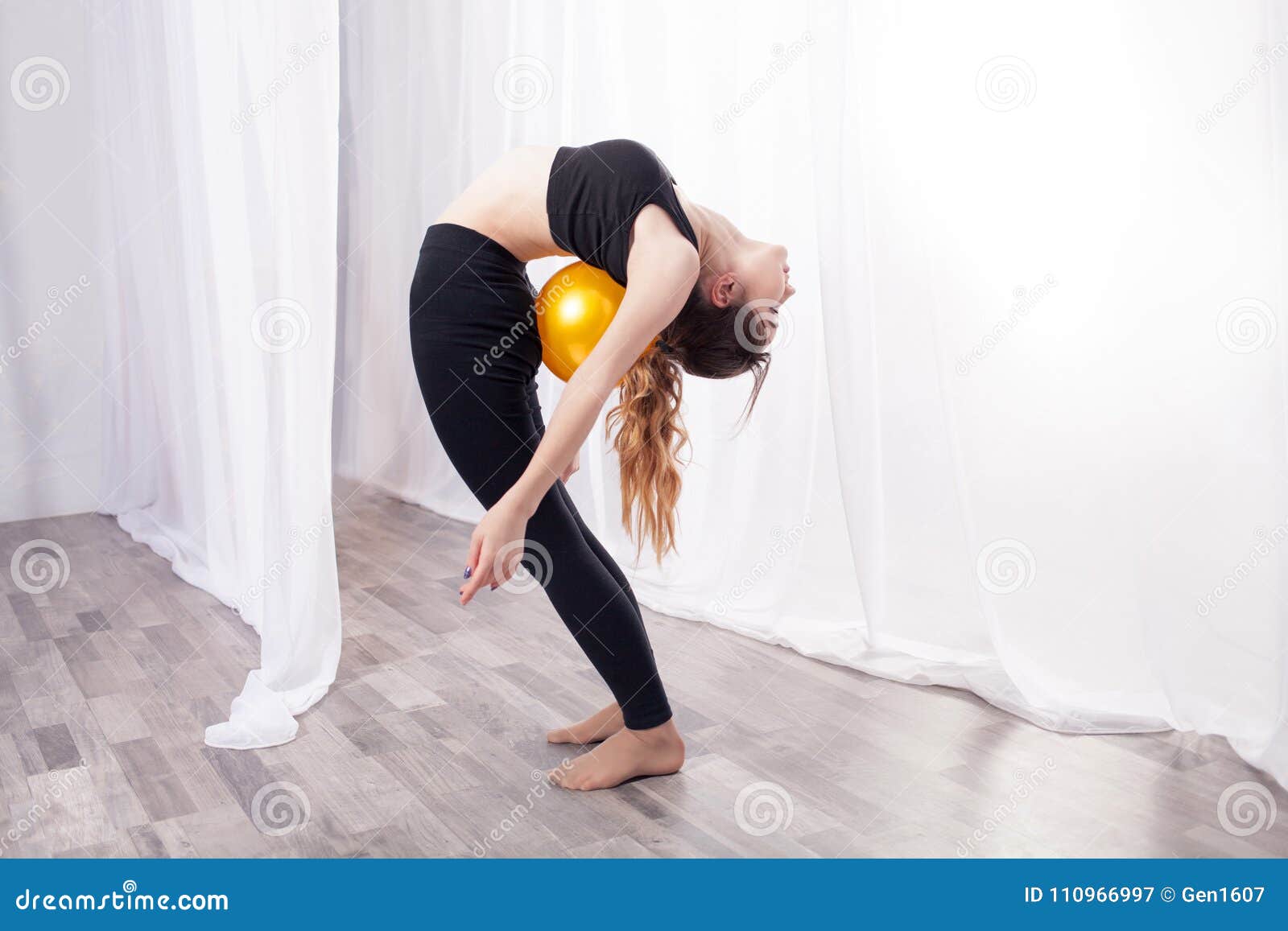 Gymnastics with a Ball. Flexibility Stock Image - Image of curtains ...